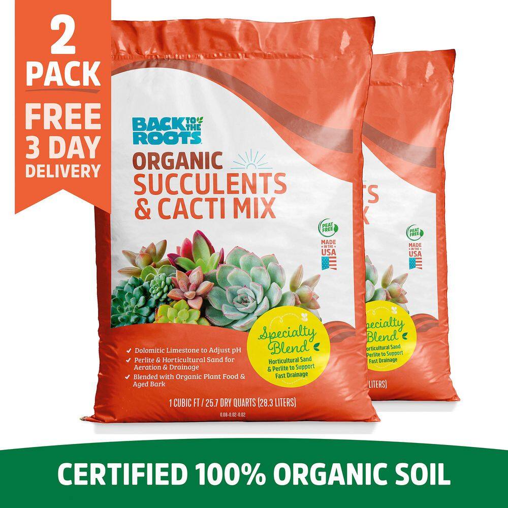 Back to the Roots Organic Succulent Mix Soil (2 1 cu. ft. Bags) 47093 ...
