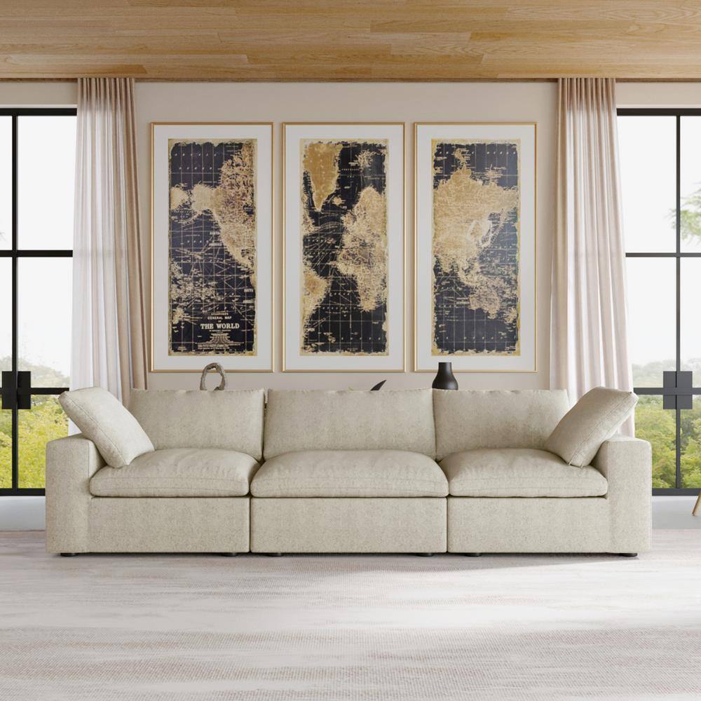 Magic Home 118 in. Square Arm 3-Piece Linen Modular Sectional Sofa ...