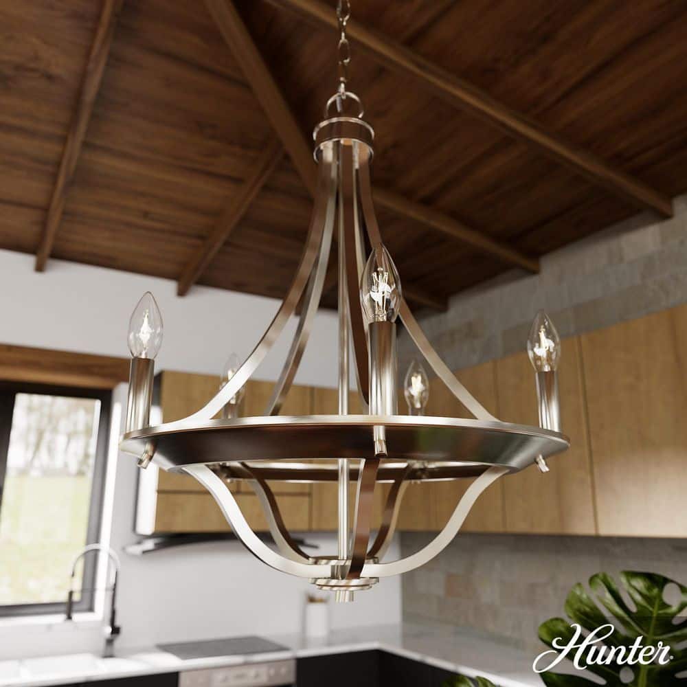 Hunter Perch Point 5-Light Brushed Nickel Candlestick Chandelier 19425 ...