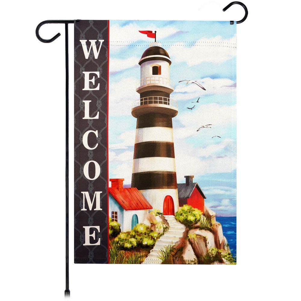 G128 1 ft. x 1.5 ft. Polyester Welcome Lighthouse Beach 2-Sided Garden Flag Printed Blockout GF ...