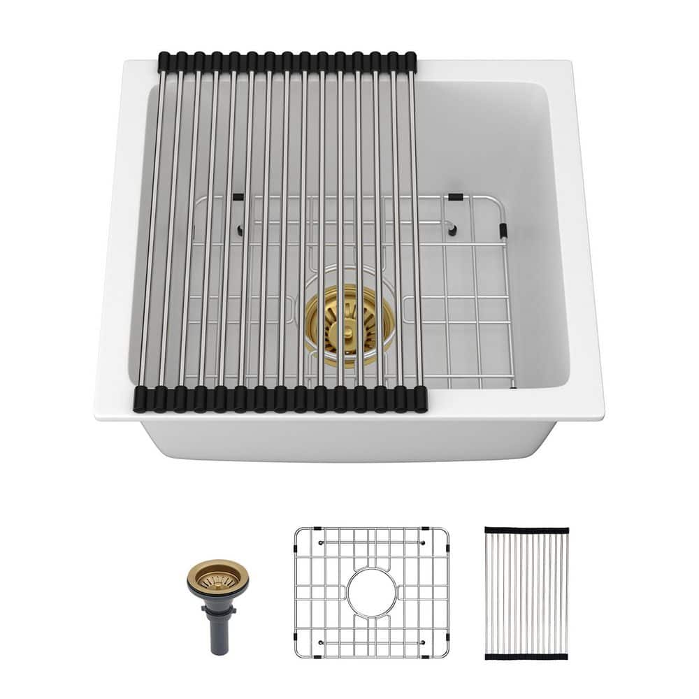 Staykiwi 18 in. Undermount Single Bowl White Quartz Kitchen Sink with ...