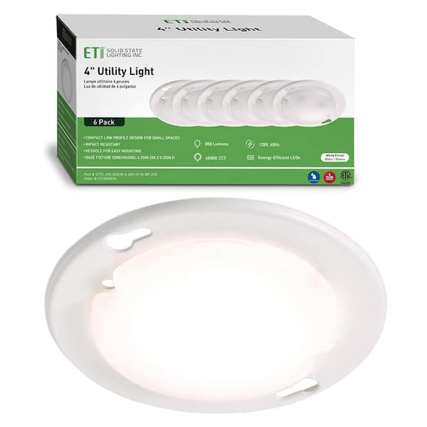 ETi 4 in. Universal Round Utility Light 882-Lumens Compact Thin LED Flush Mount Ceiling Light ...