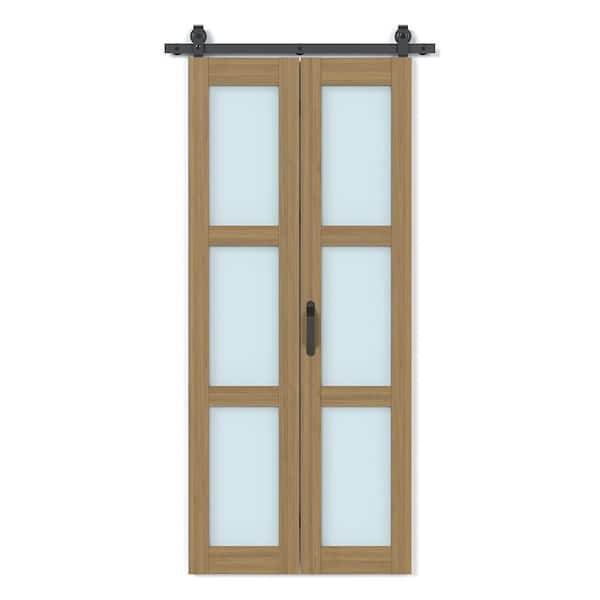 easelife 36 in. x 84 in. 3-Lite Tempered Frosted Glass Solid Core MDF ...