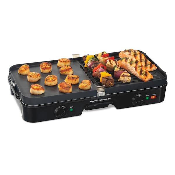 180 sq. in. Black, Nonstick Grill/Griddle with Dual Zone cooking zones ...
