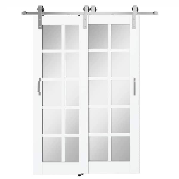 TENONER 56 in. x 80 in. 10-Lite Mirrored Glass White Primed Pine Wood ...