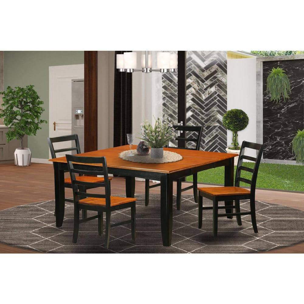 East West Furniture 5-Piece Square Black and Cherry Finish Solid Wood ...