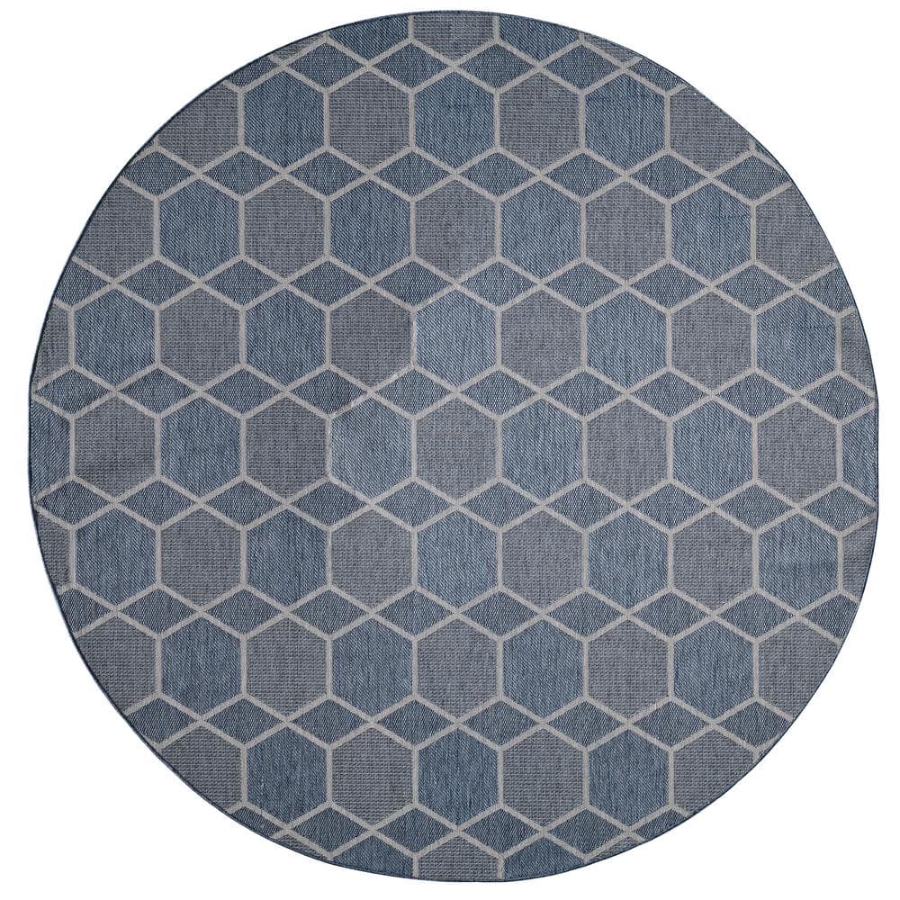 MILLERTON HOME Isla Denim 8 ft. Round Transitional Geometric Indoor ...