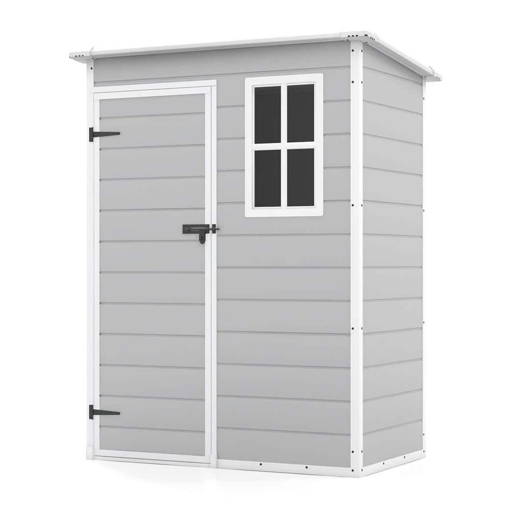 Patiowell 5 ft. W x 3 ft. D Outdoor Storage Gray Plastic Shed with ...