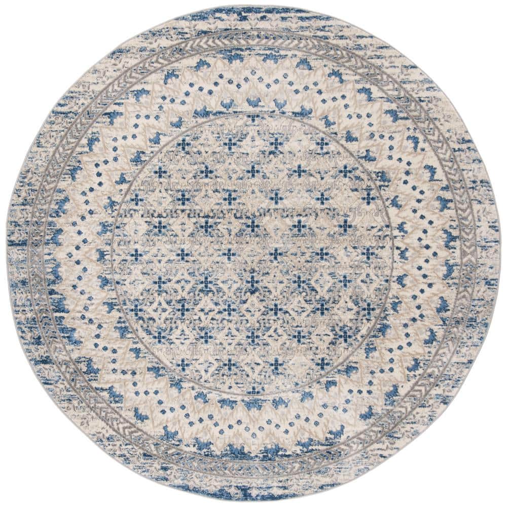 SAFAVIEH Brentwood Light Gray/Blue 7 ft. x 7 ft. Round Geometric Multi ...