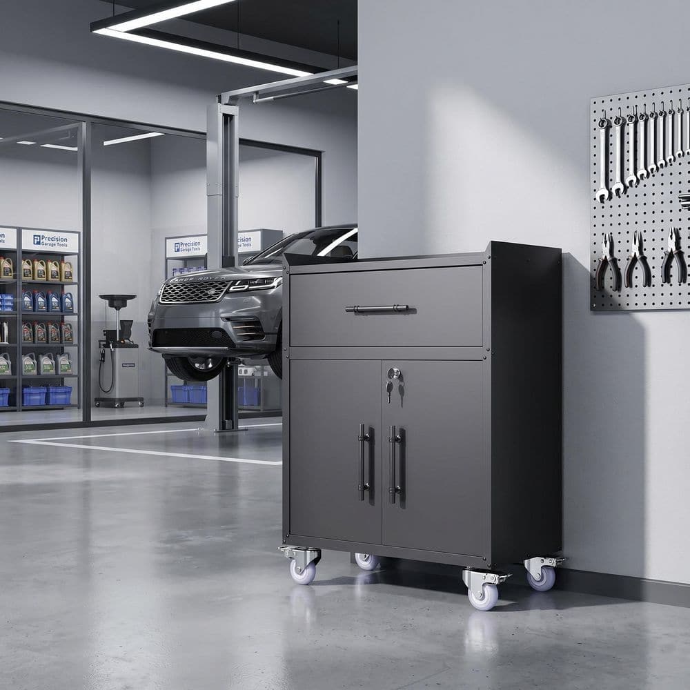 Boyel Living 1-Drawer 35.43 in. W Black Rolling Tool Storage Cabinet ...