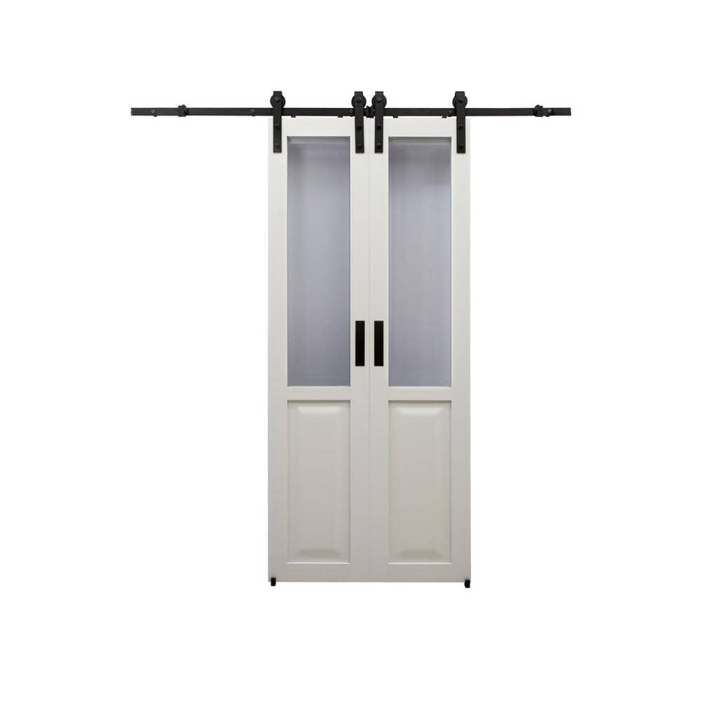 MILLBROOKE 36 in. x 84 in. Center Opening White Vinyl Barn Door Kit ...