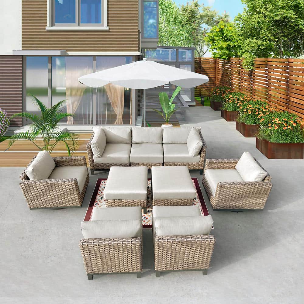 HiGreen Outdoor Delta 9-Piece Resin Wicker Aluminum Outdoor Sectional ...