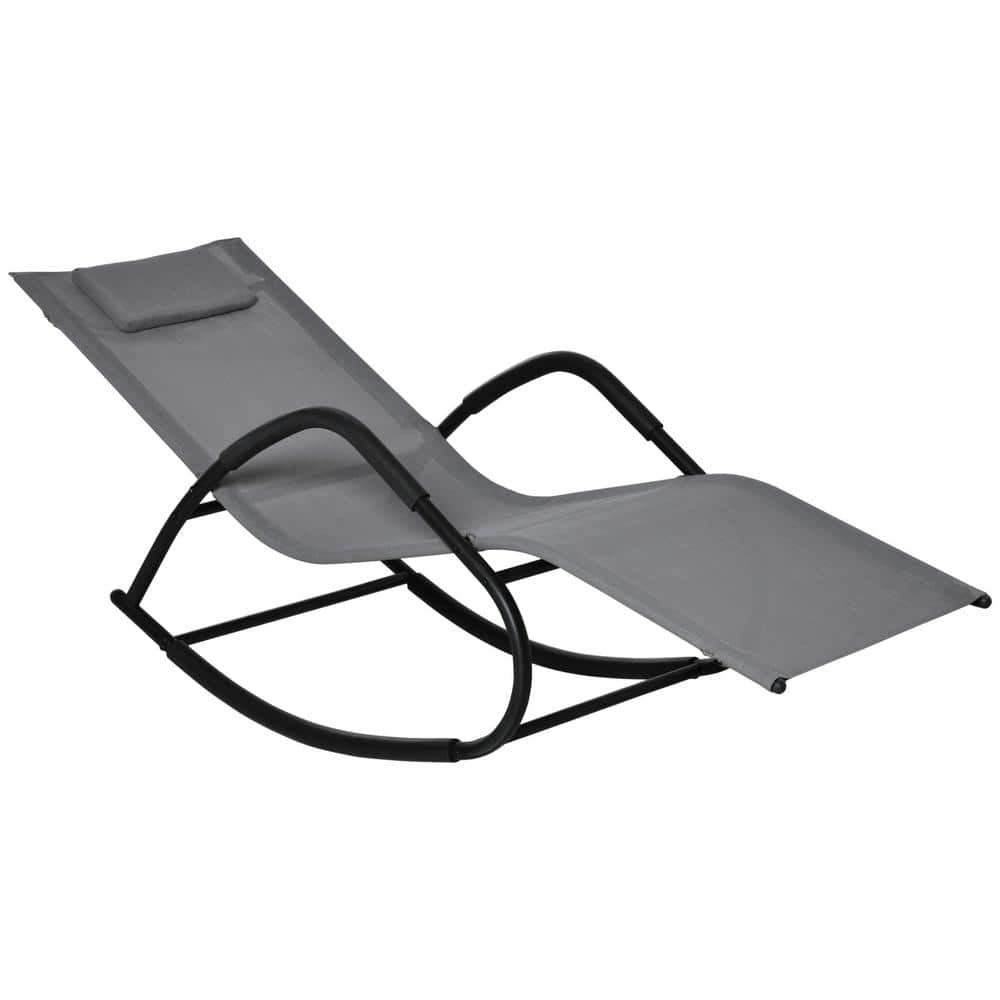 FORCLOVER Black Metal Outdoor Rocking Chair with Removeable Pillow and ...