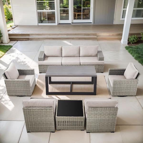 Opohoro ModNest Taupe 9-Piece Wicker Patio Conversation Set, Modular ...