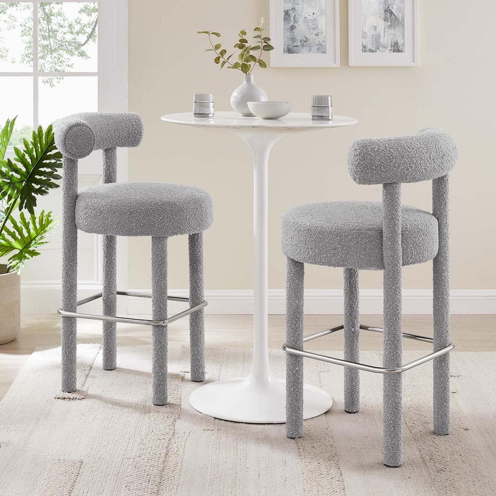 MODWAY Toulouse 30 in. in Light Gray Silver Wood Boucle Fabric Bar ...