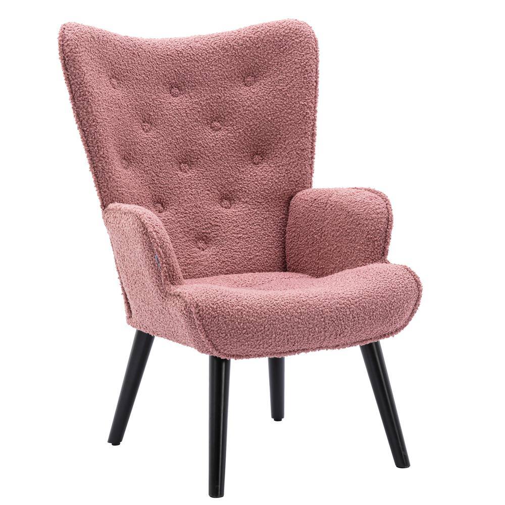 Kahomvis Brush Pink Teddy Microfiber Fabric Upholstered Modern Wingback ...
