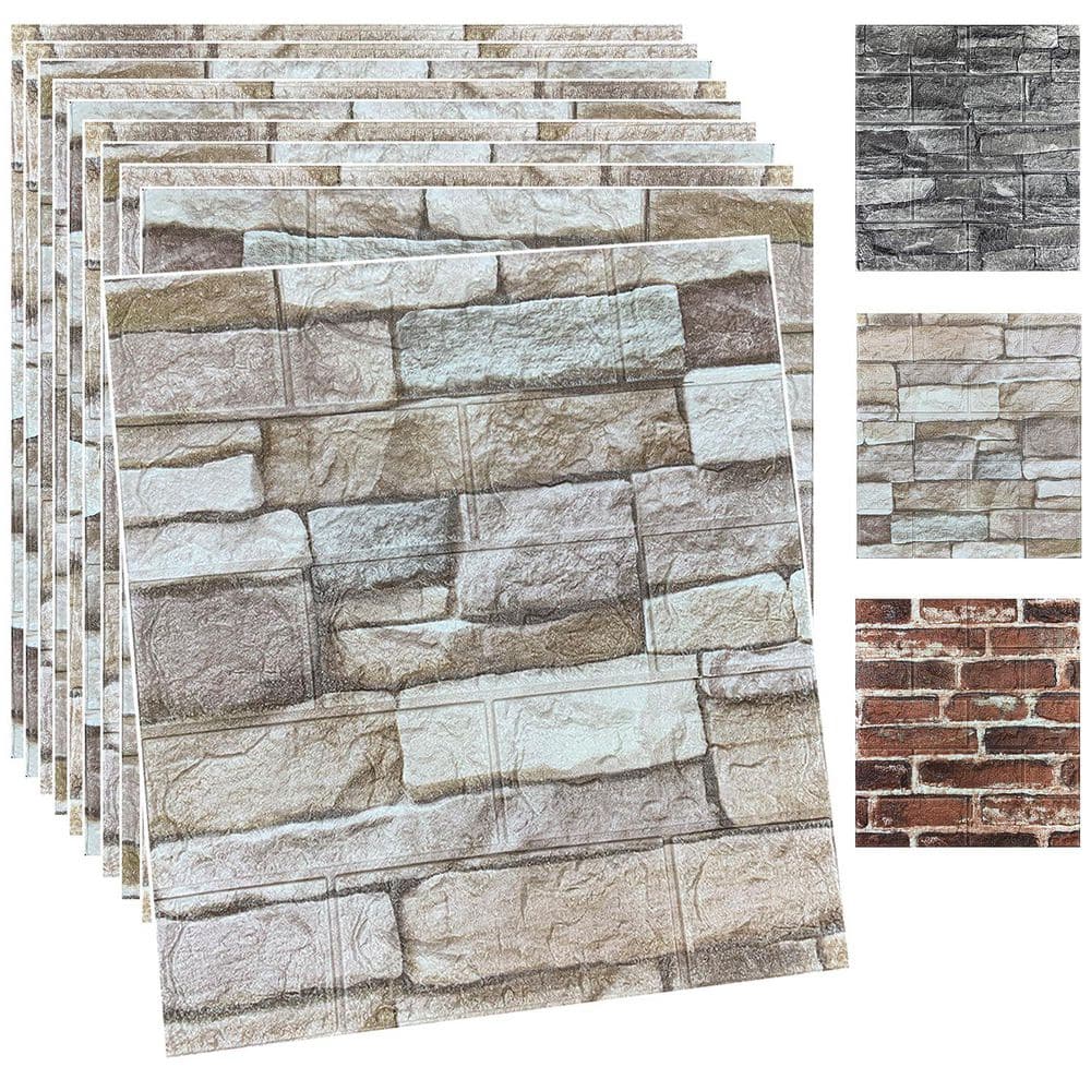 Afoxsos Rock Color 3d Faux Brick Wall Panels Peel And Stick Foam Self