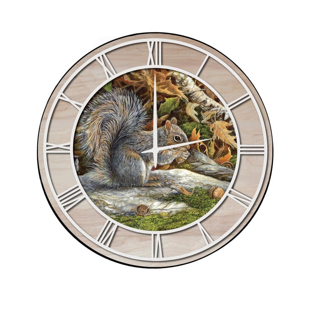 "Picnic Lunch" Woodgrain Accent and White Numbers Imaged Wall Clock CL ...