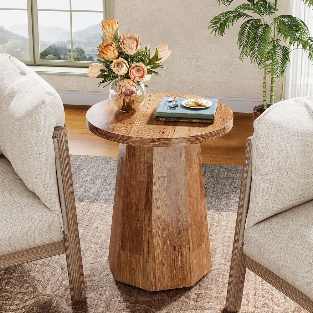 BYBLIGHT Kerlin 19.7 in. Mix Brown Round MDF End Table, Small Drum Side ...