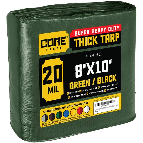 CORE TARPS 8 ft. x 10 ft. Green/Black 20 Mil Heavy Duty Polyethylene ...