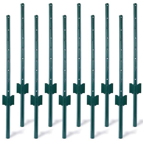 Huluwat 1 in. W x 60 in. H Green Steel Garden Fence Post with U-Channel ...