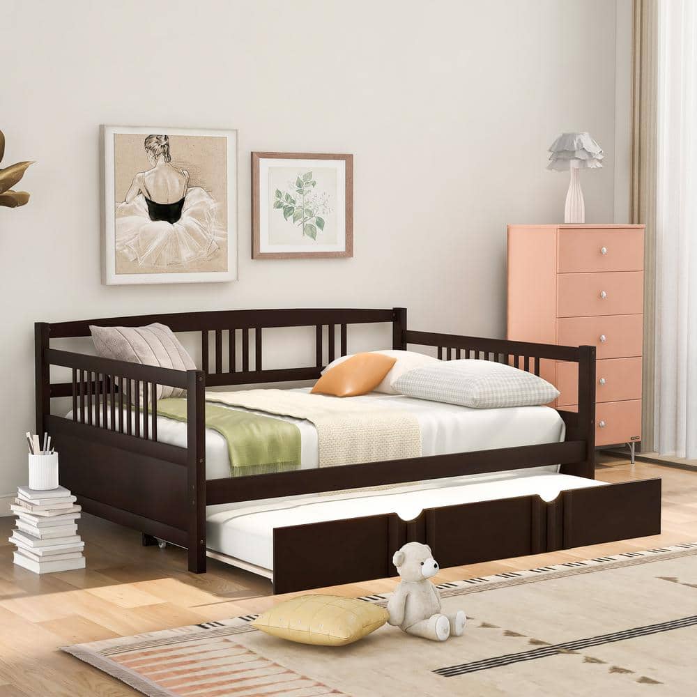 Harper And Bright Designs Espresso Wood Frame Full Size Daybed With