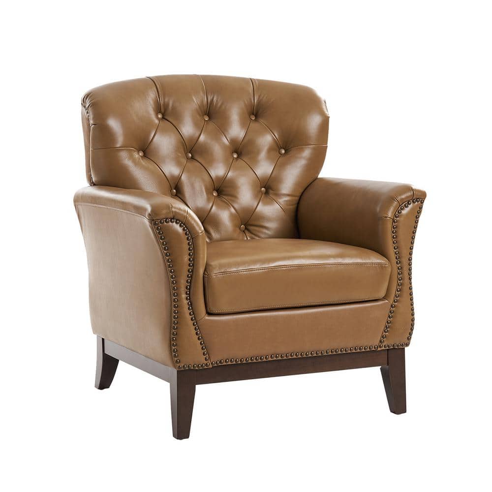 JAYDEN CREATION Bud Traditional Genuine Camel Leather Accent Chair with ...