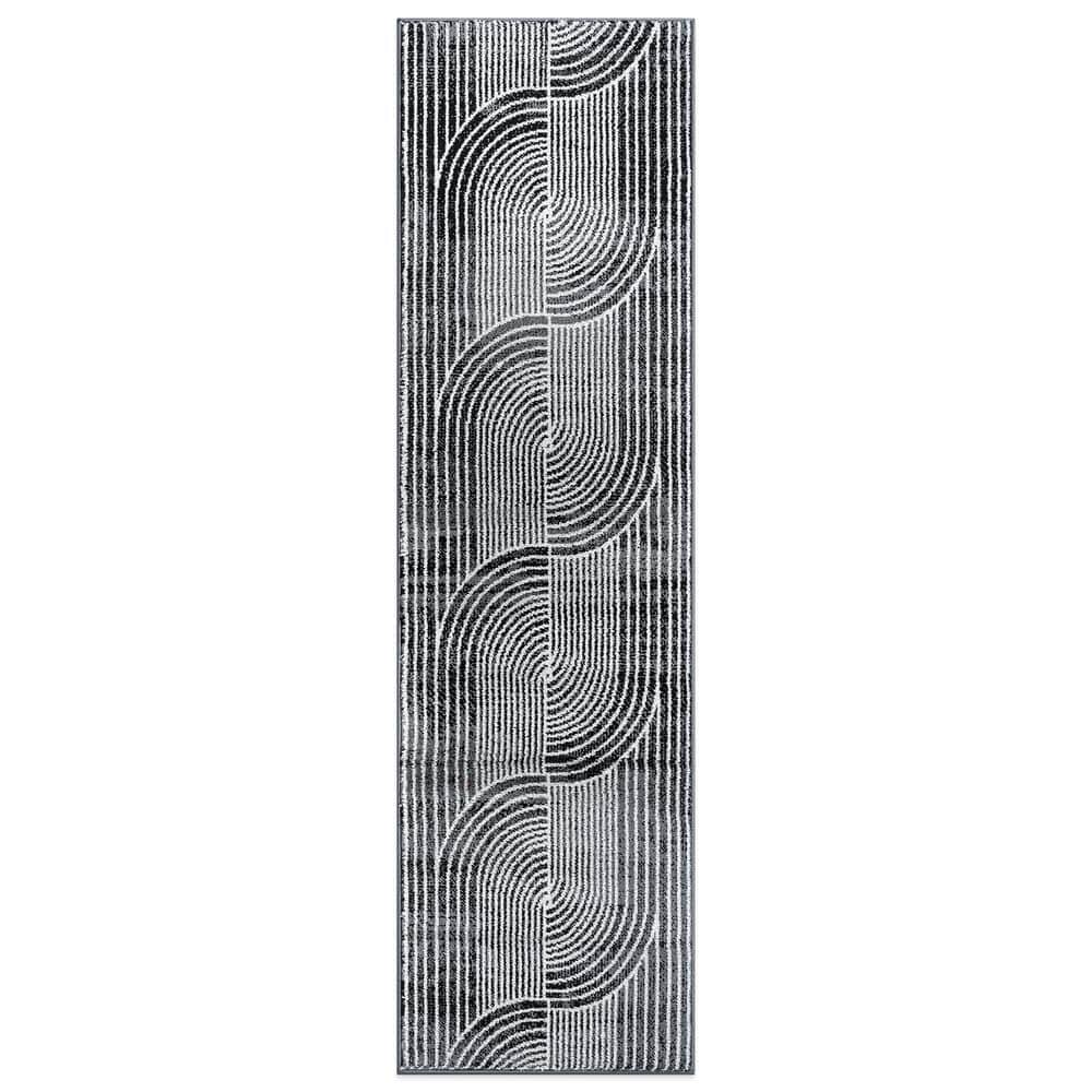 World Rug Gallery Contemporary Arch Black 2 ft. x 7 ft. Knot Design ...