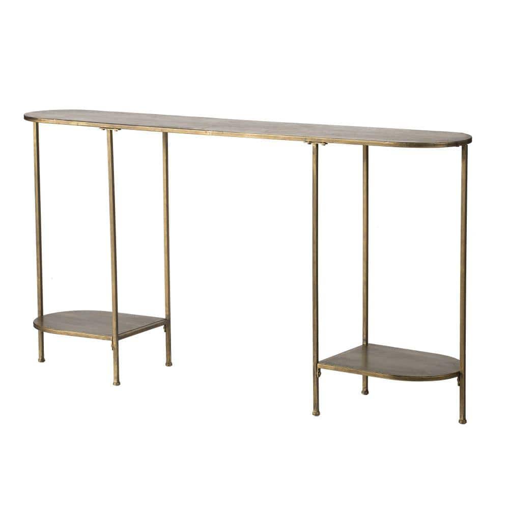Benjara 57 in. Bronze Oval Metal Top Console Table with Steel Frame ...