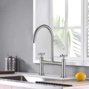 PROOX Double Handle Wall Mounted Bridge Kitchen Faucet with 3 Function ...