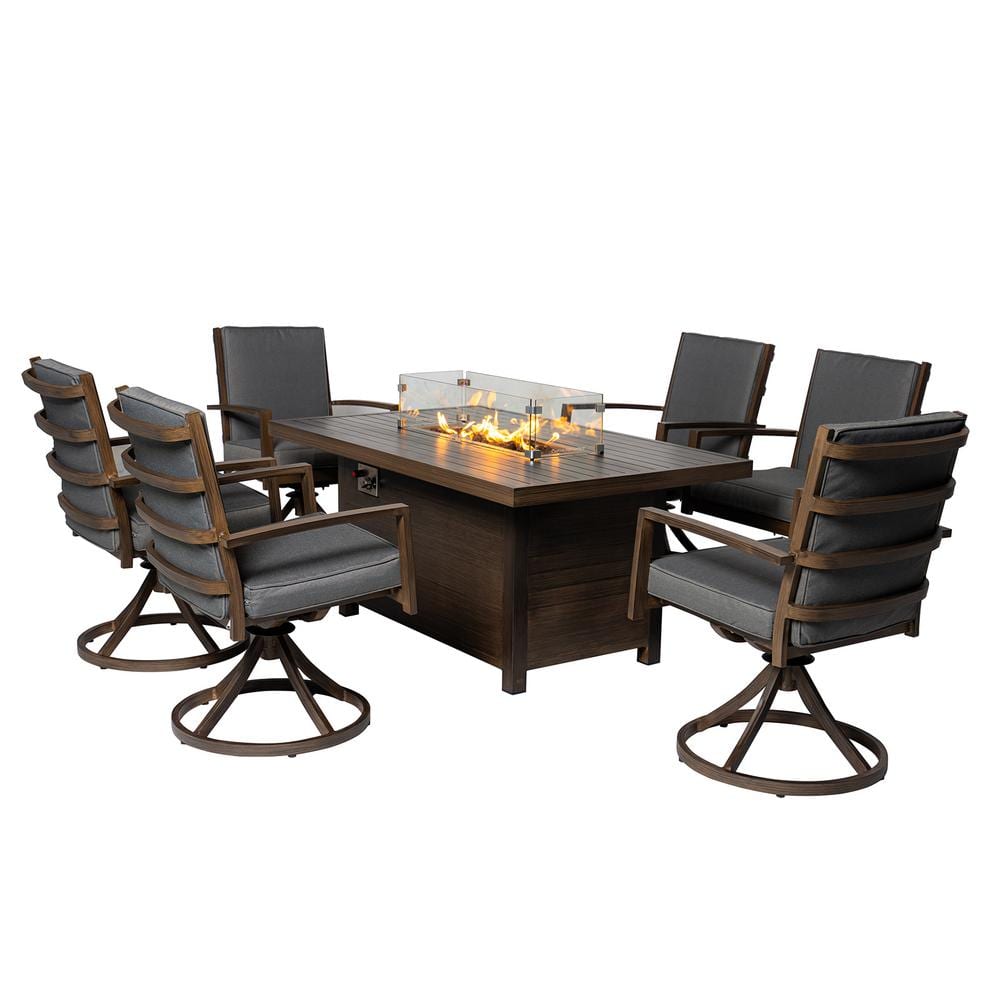 PATIOPTION Patio Dining Set, 7-Piece Aluminum Outdoor Dining Set with ...