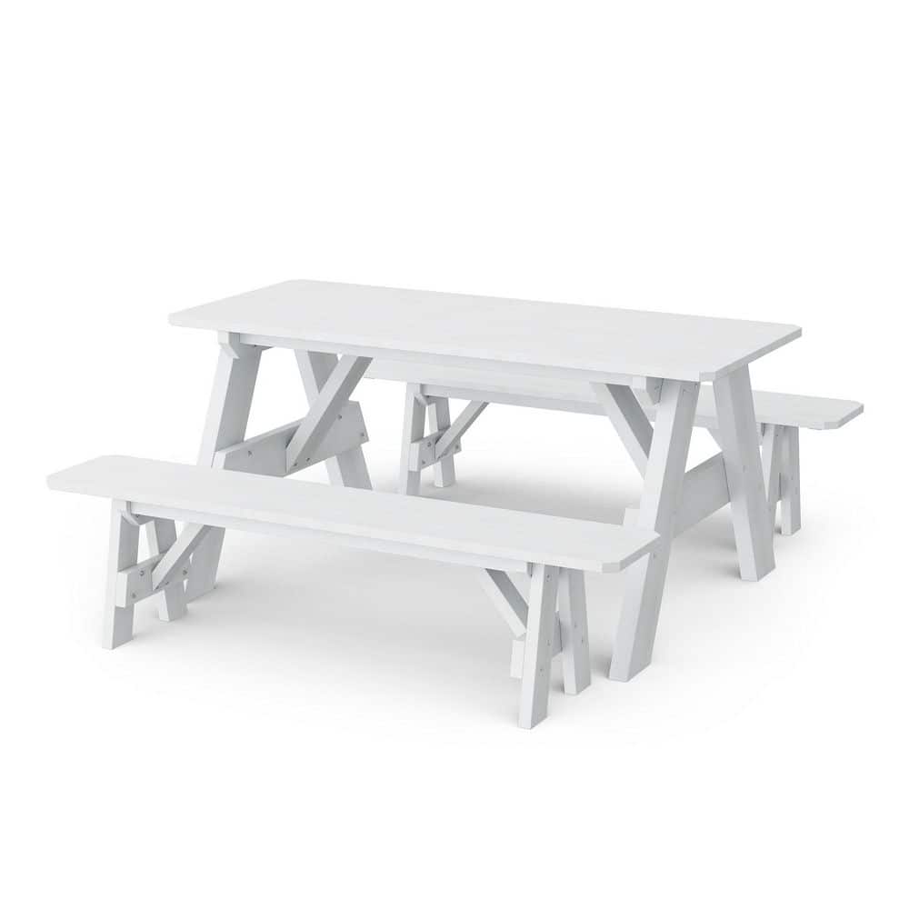 Wildridge Heritage 72 in. White Rectangle HDPE Plastic Picnic Table ...