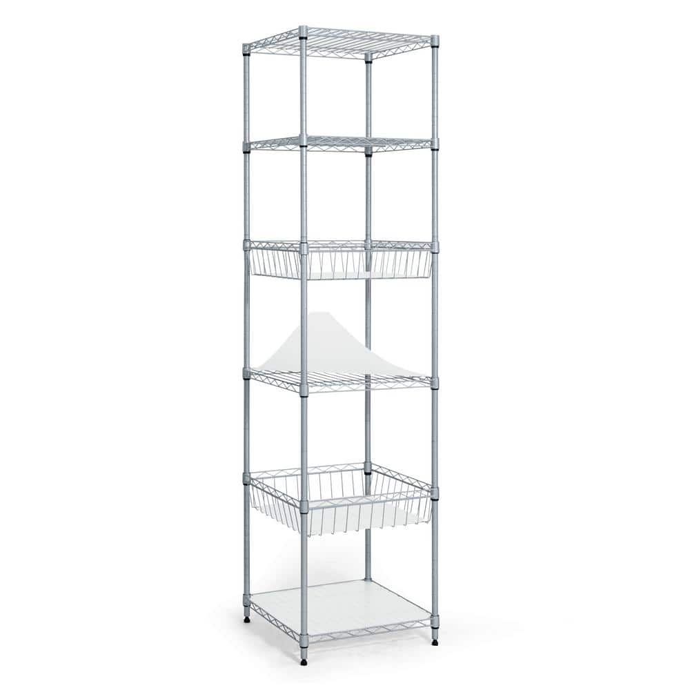 CAPHAUS Silver 6-Tier Steel Garage Storage Shelving Unit with Baskets ...