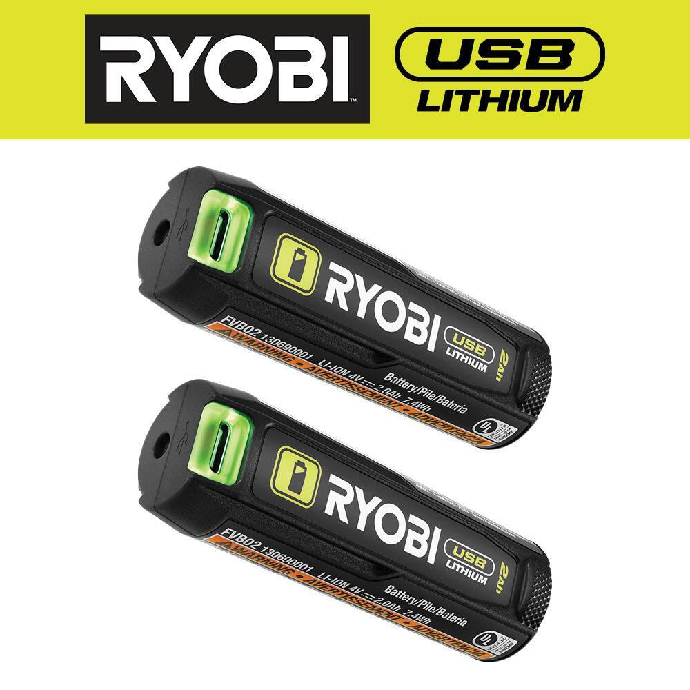 RYOBI USB Lithium 2.0 Ah Lithium Rechargeable Batteries (2-Pack) FVB202 ...