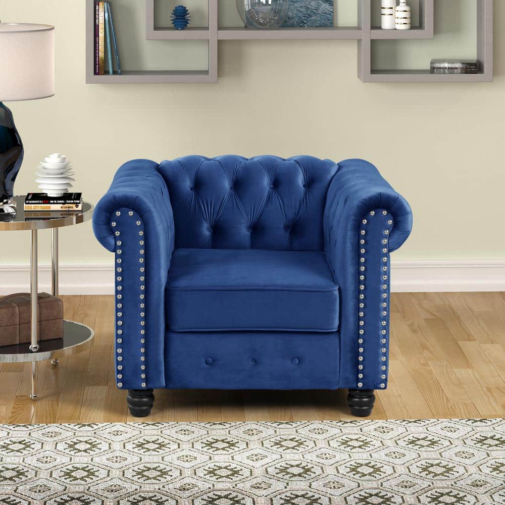 Morden Fort Velvet Chesterfield Chair for Living Room in Blue 8707-BLUE ...