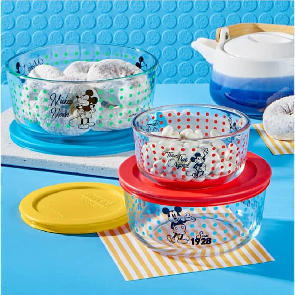 Pyrex Mickey Mouse The True Original 6-Piece Decorated Glass Storage ...