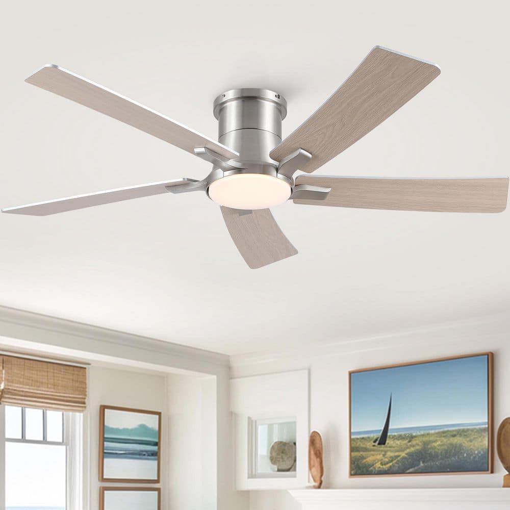 Spinova 52 in. Indoor Brushed Nickel Flush Mount Standard Ceiling Fan ...