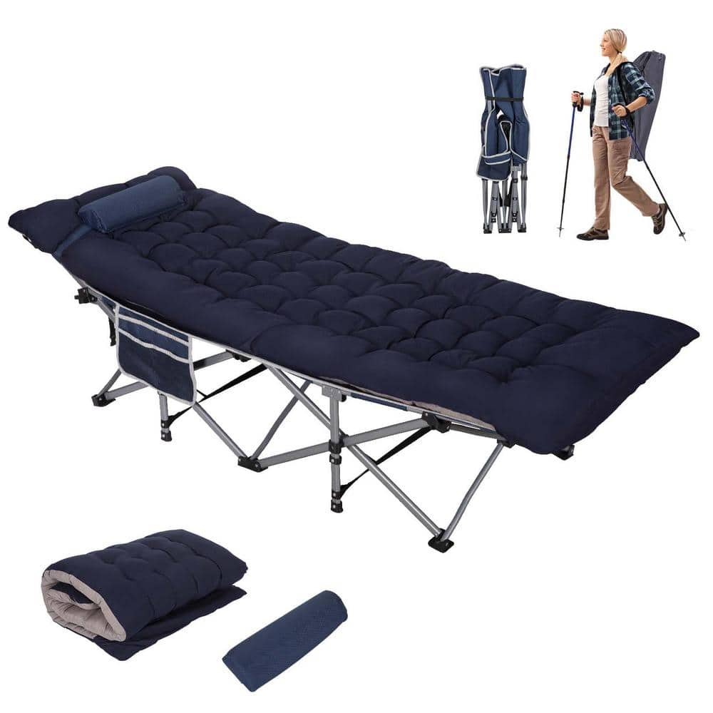75 in. Oxford Fabric Folding Camping Sleeping Cots with Cushion, Pillow ...