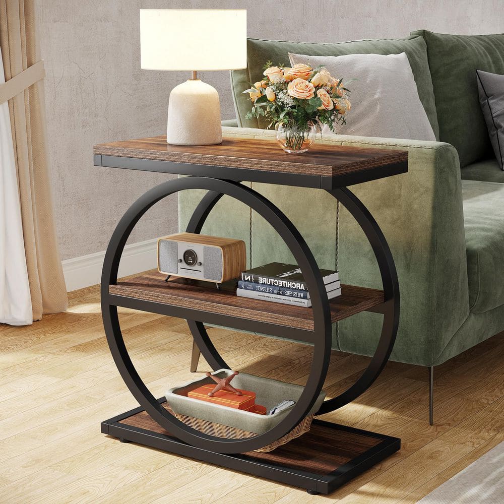 BYBLIGHT Kerlin 23.6 in. Brown Rectangle Wood End Table, Narrow End ...