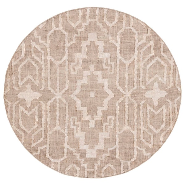SAFAVIEH Natural Fiber 6 ft. x 6 ft. Gray/Ivory Geometric Round Area ...