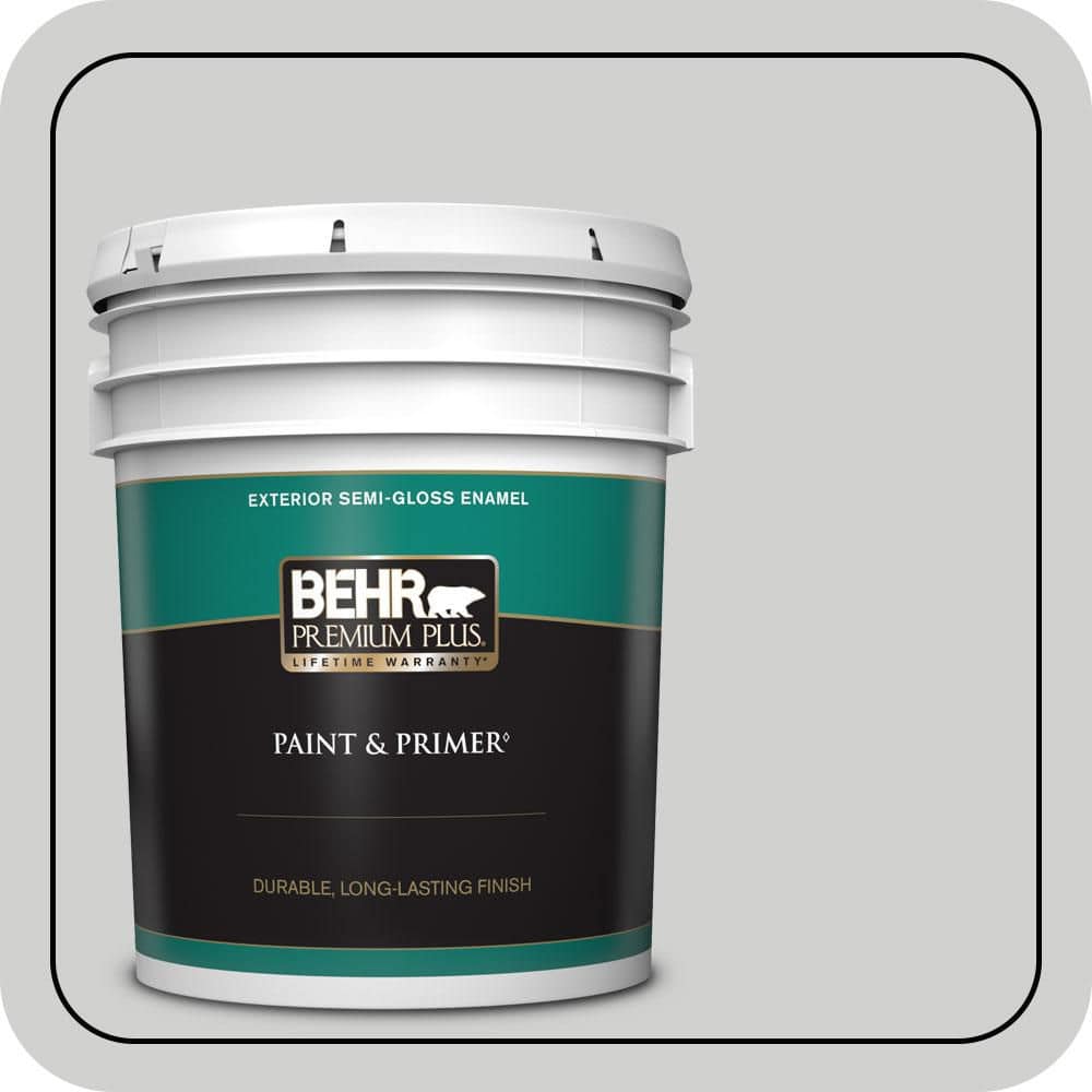 BEHR PREMIUM PLUS 5 gal. #N520-1 White Metal Semi-Gloss Enamel Exterior ...