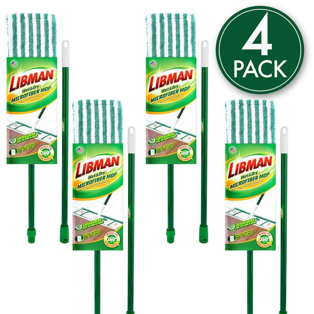 Libman 18 in. Microfiber Wet and Dry Flat Mop with 2-Piece Handle (4 ...