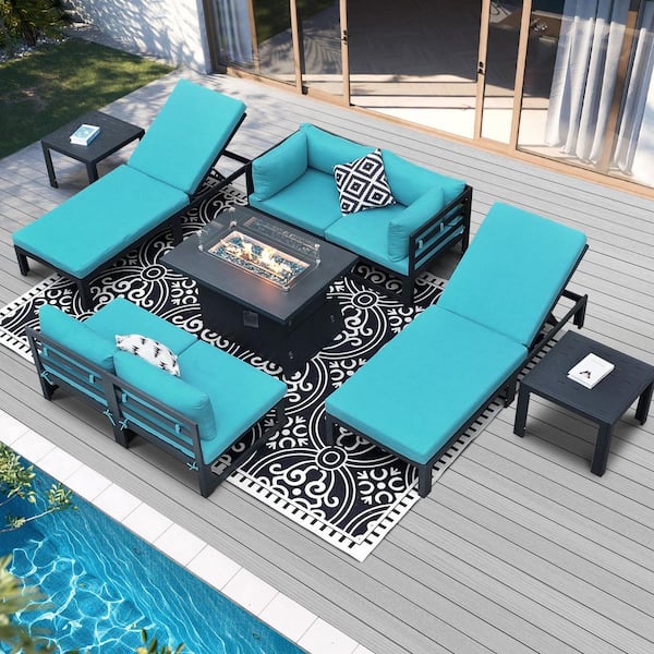 FINCATI 9-Piece Outdoor Gray Aluminum Patio Furniture Conversation Set ...