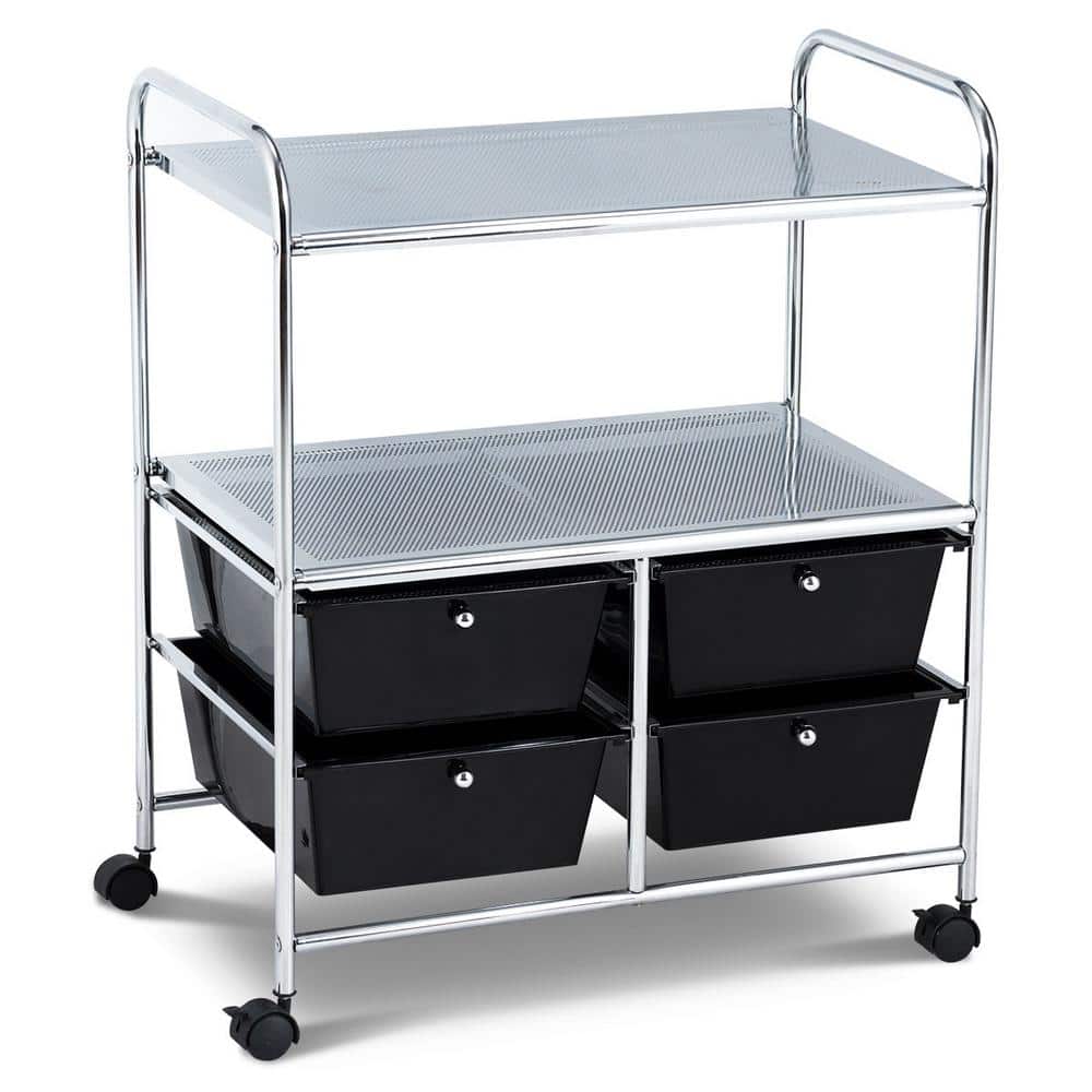 Costway 3-Tier Metal 4-Wheeled Rolling Storage Cart Rack Shelf with 4 ...