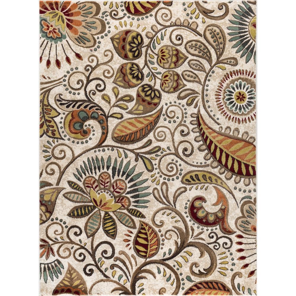 Tayse Rugs Capri Abstract Ivory 5 ft. x 8 ft. Indoor Area Rug CPR1011 ...