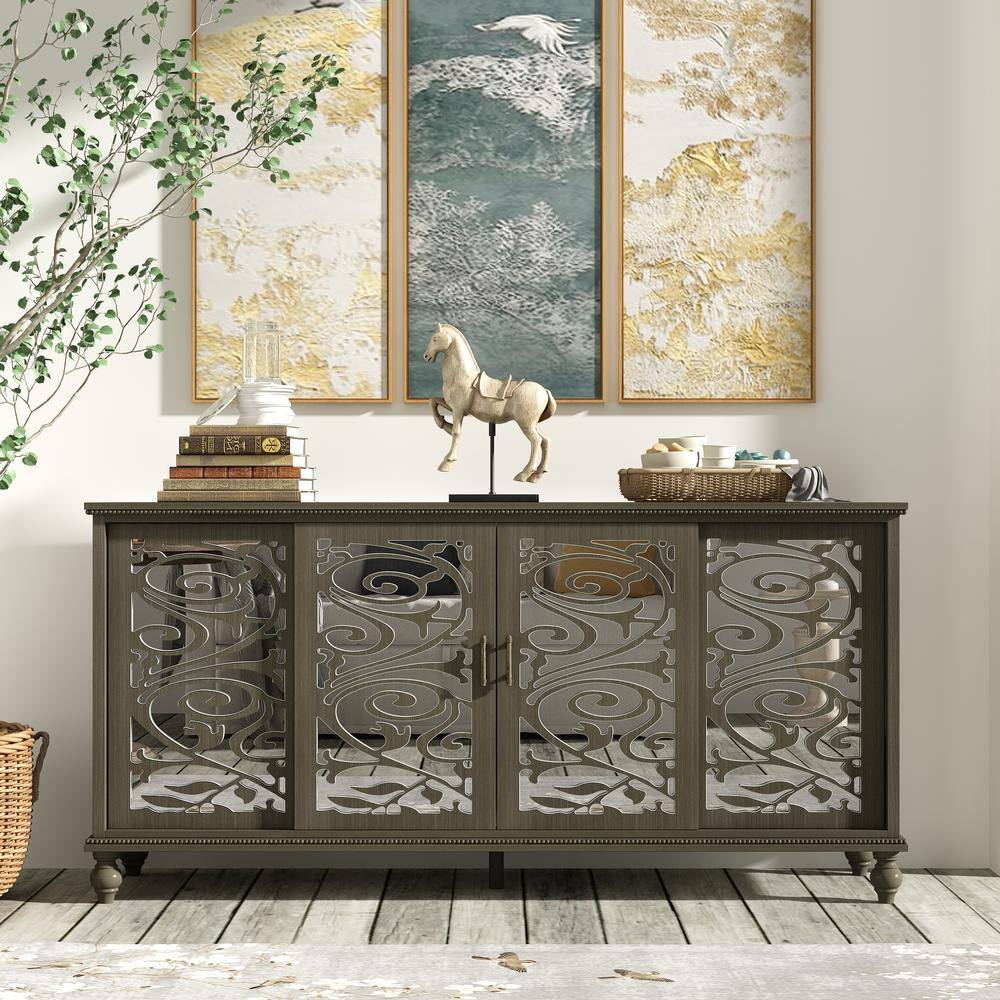 FUFU&GAGA Distressed Paint 63 in. L Gray Rectangle Wood Console Table ...