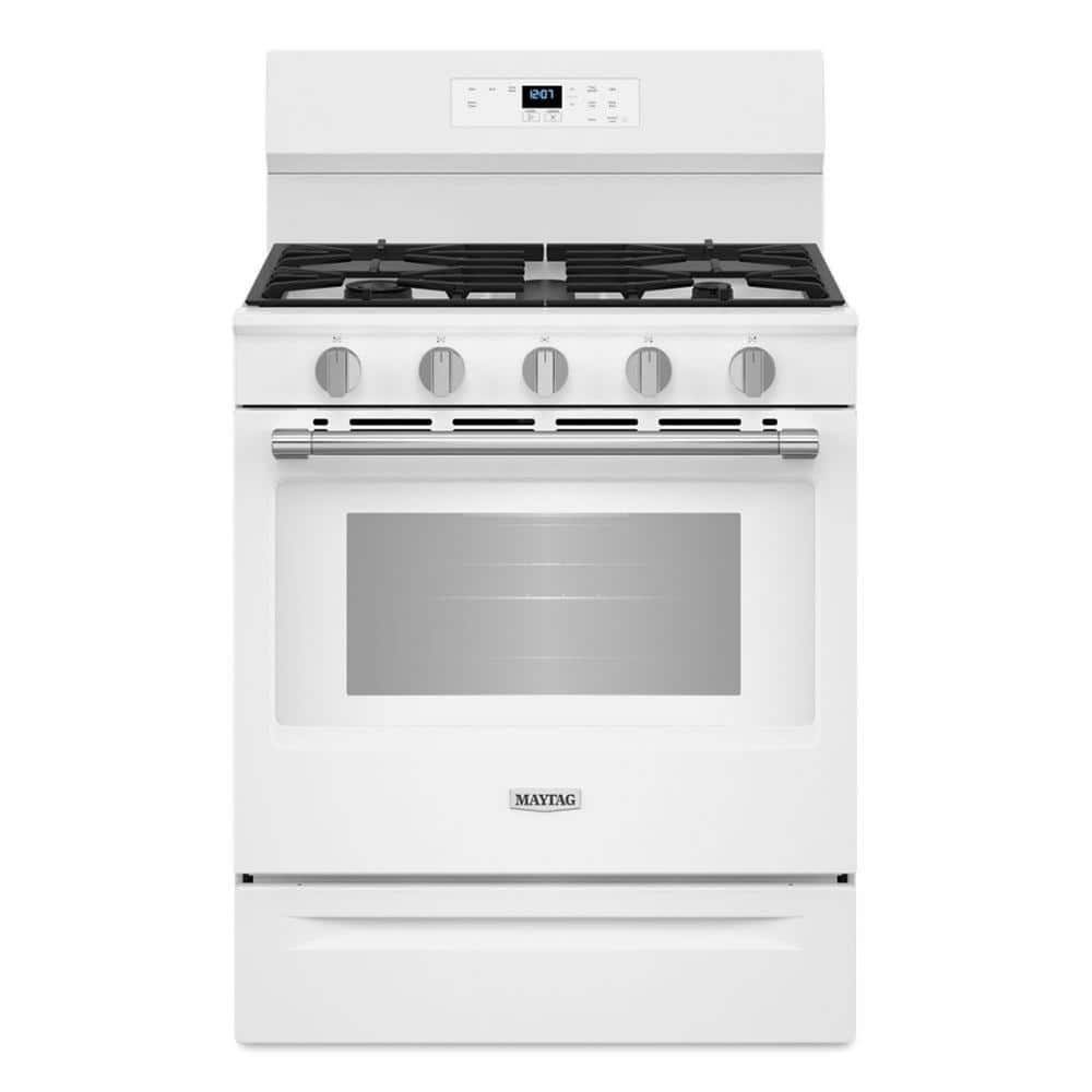 Maytag 30 in. 5-Burners Freestanding Gas Range in White with Power ...