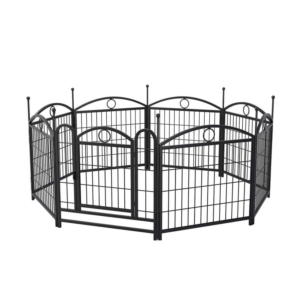 Siavonce 24 in. Iron Dog Playpen Indoor 8-Panels Metal Dog Pen Pet ...