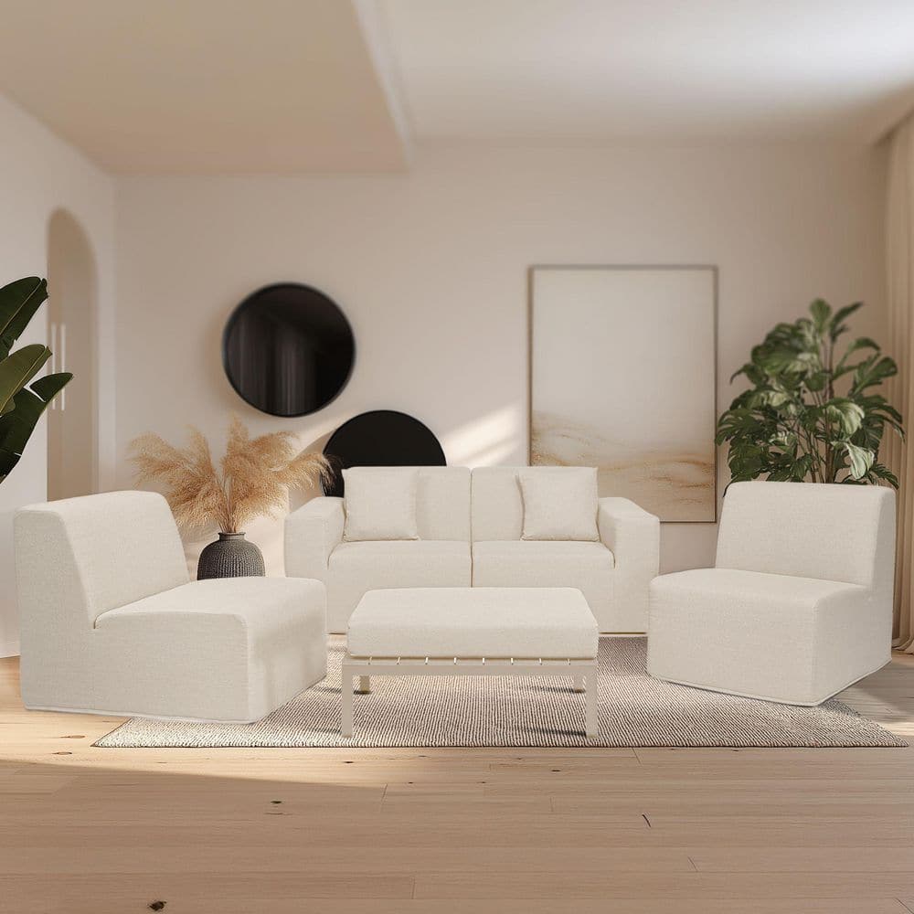 DEKO LIVING 4 Place Seating Beige Compressed Foam Sectional Sofa and ...