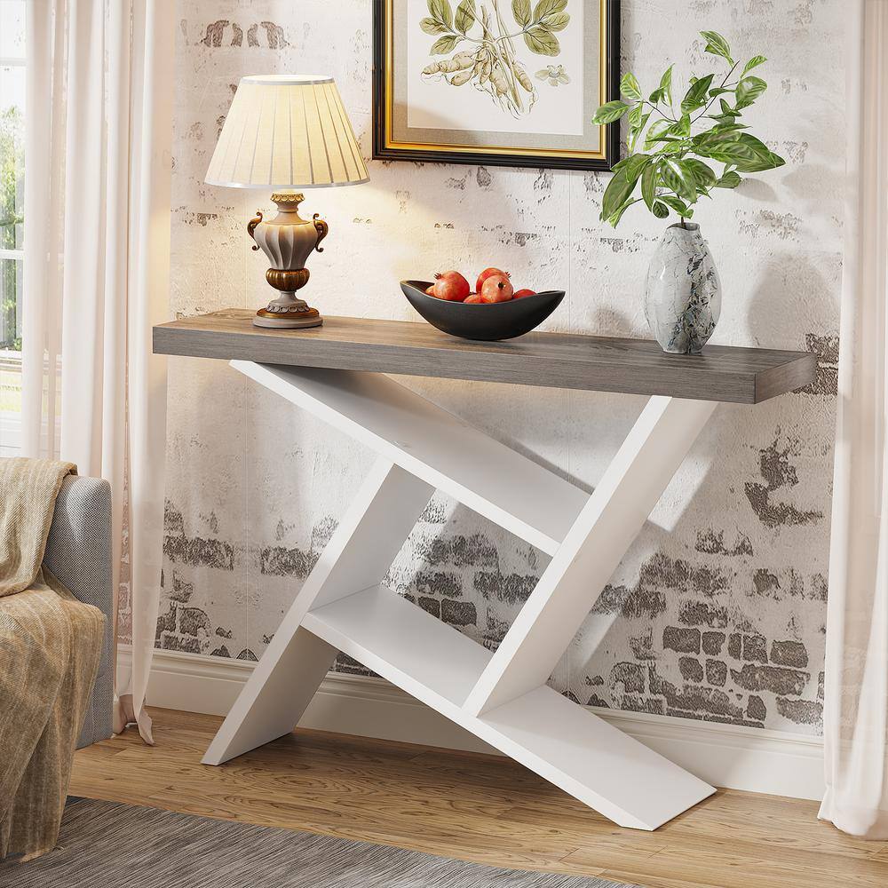 BYBLIGHT Turrella 42 in. Gray Rectangle Wood Console Table with ...
